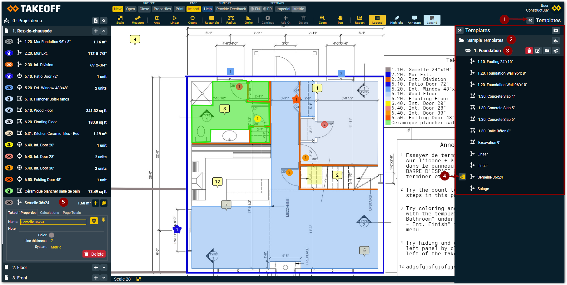 Using takeoff templates