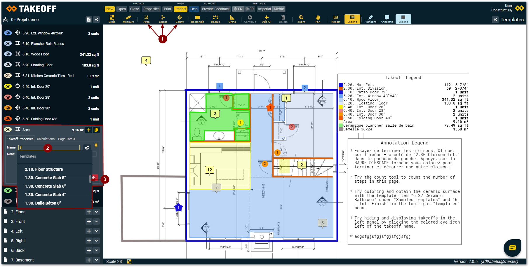Using takeoff templates