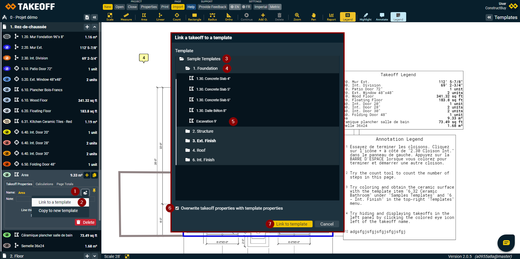 Using takeoff templates