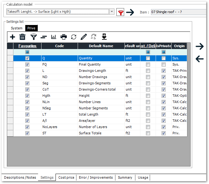 ESTIMATION calculation models for TAKEOFF
